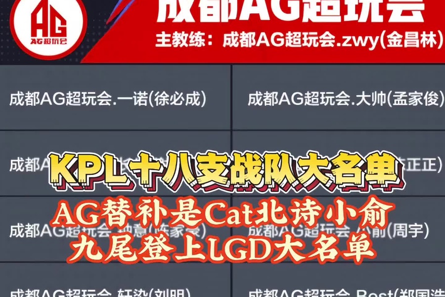 2025年KPL春季赛十八支战队大名单出炉：AG替补是Cat_大神